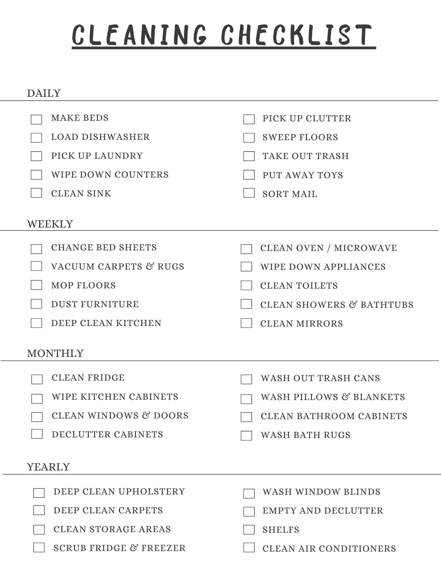 Cleaning Schedule Checklist | Cleaning Chart | Printable Cleaning to Do ...