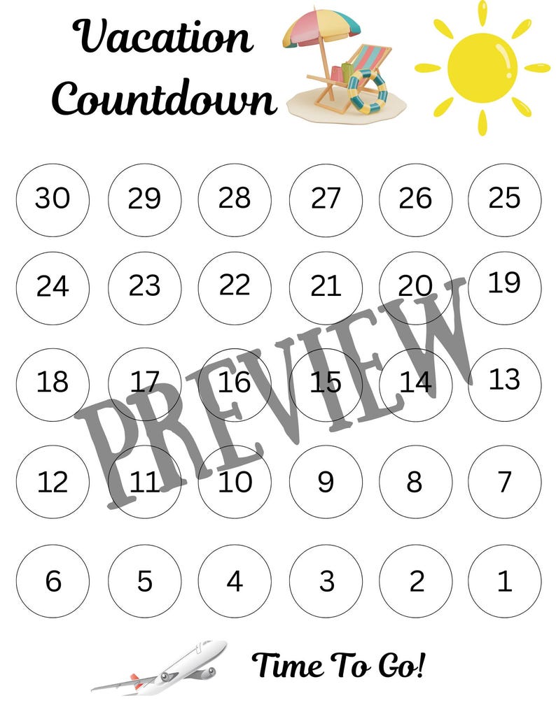 Vacation Countdown Calendar, Vacation Countdown Tracker, 30 & 60 Day ...