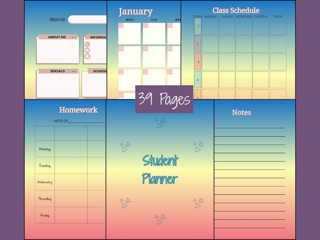 Printable Student Planner | Simple Academic Planner for Kids | Homework ...