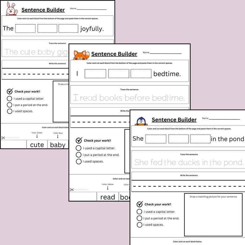 Printable Sentence Structure Worksheets: Grammar Practice for Kids (PDF ...