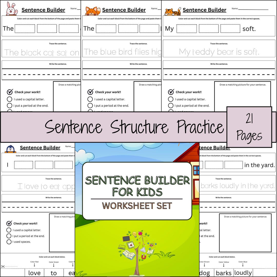 Printable Sentence Structure Worksheets: Grammar Practice for Kids (PDF ...
