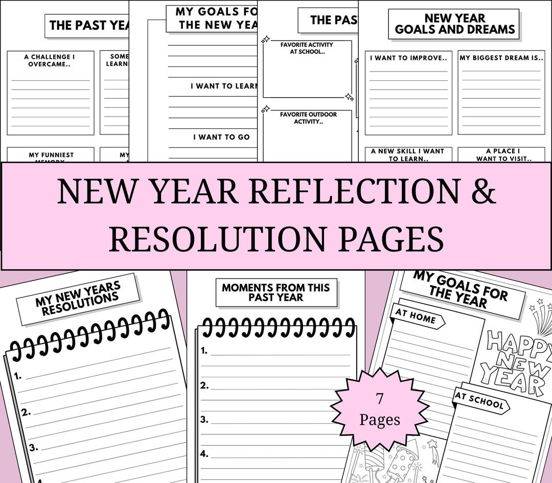 New Year Reflection & Resolution Printable Pages | Goal Setting ...