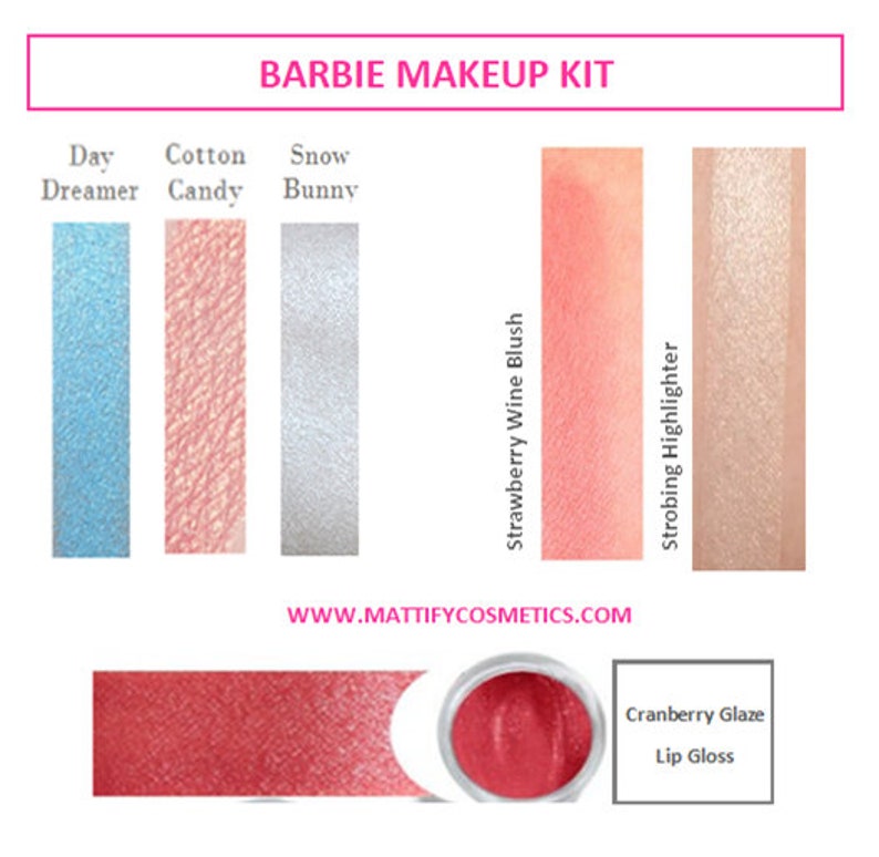 Barbie Makeup Kit for Halloween Costume Sparkly Pink Eye Shadow Natural ...