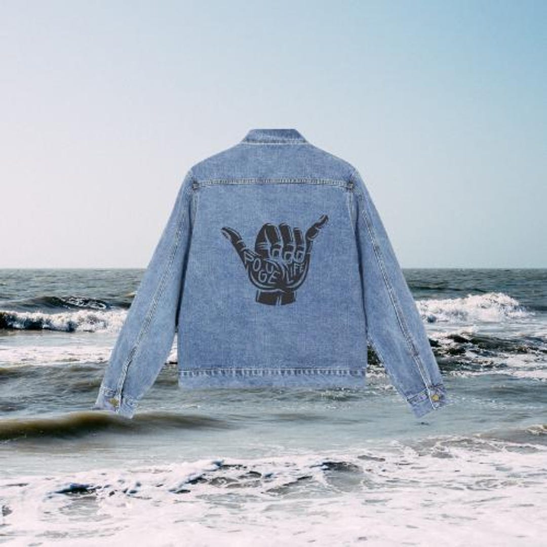 Mens Denim Jacket: OBX Shaka Hand Design - Casual Style - Etsy Canada
