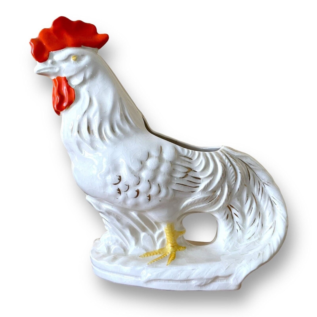 Vintage 1950s Ceramic Rooster Planter / Made in Japan / White & Red ...