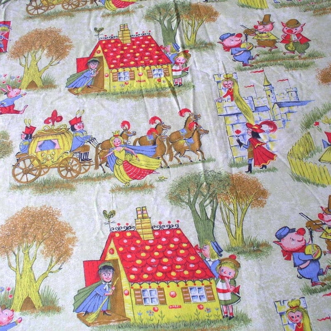 Vintage Children's Fairy Tale Bedspread / Novelty Print Twin Size ...