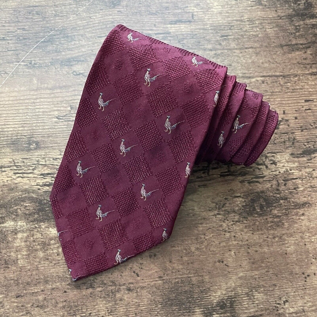 Vintage Polo Ralph Lauren Tie / Burgundy Red Woven Silk Pheasant ...