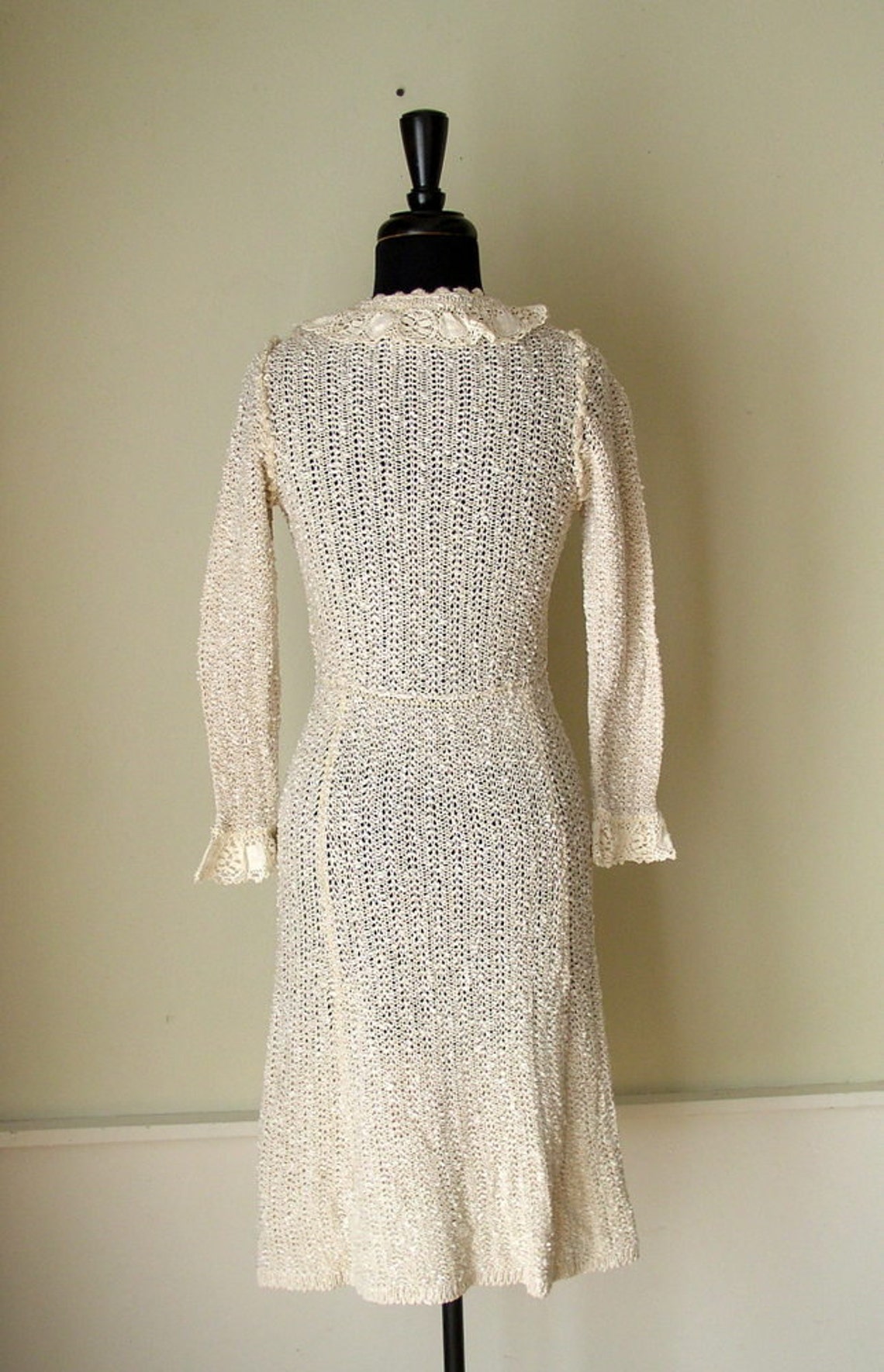 Vintage 1970's Pallas Loomed Irish Linen & Crochet Lace Dress / 70's ...