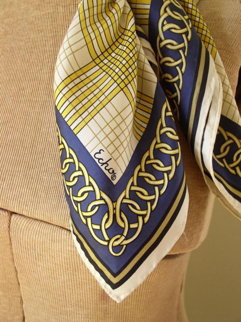 Vintage 1960's Ringbearer Plaid Scarf / 60's Echo Scarf / Navy Blue ...