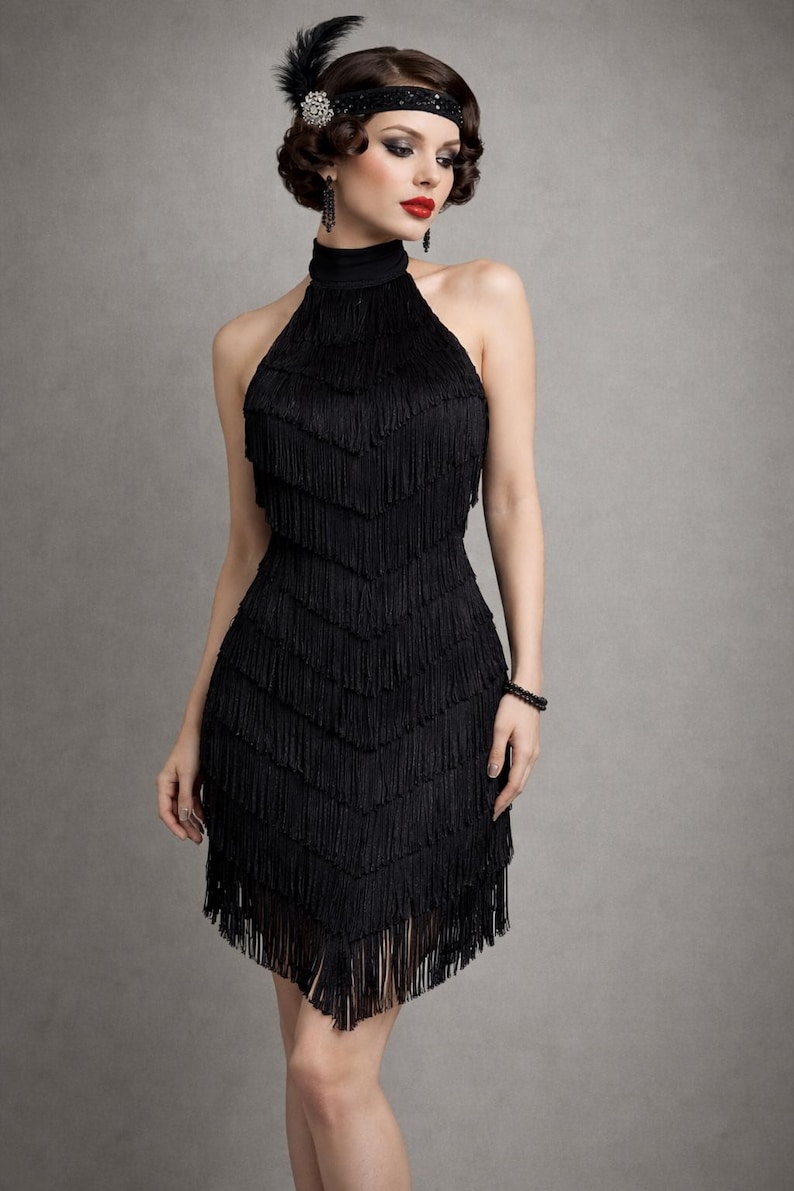 Vintage 90's Guess Collection Women's Black Fringe Dress / Halter ...