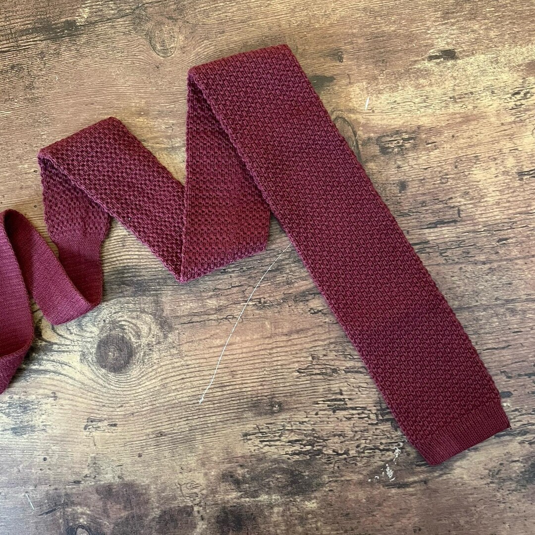 Vintage 1980’s Lands End Square End Sock Tie / Burgundy Cotton Knit ...