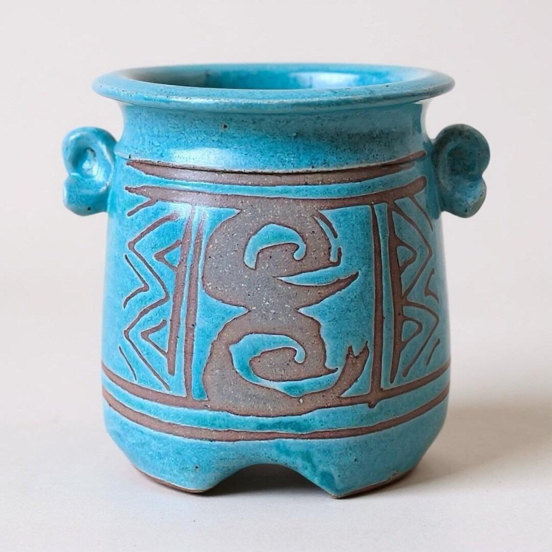 Vintage Studio Art Pottery Vase / Signed Maureen Mills / Blue & Green ...