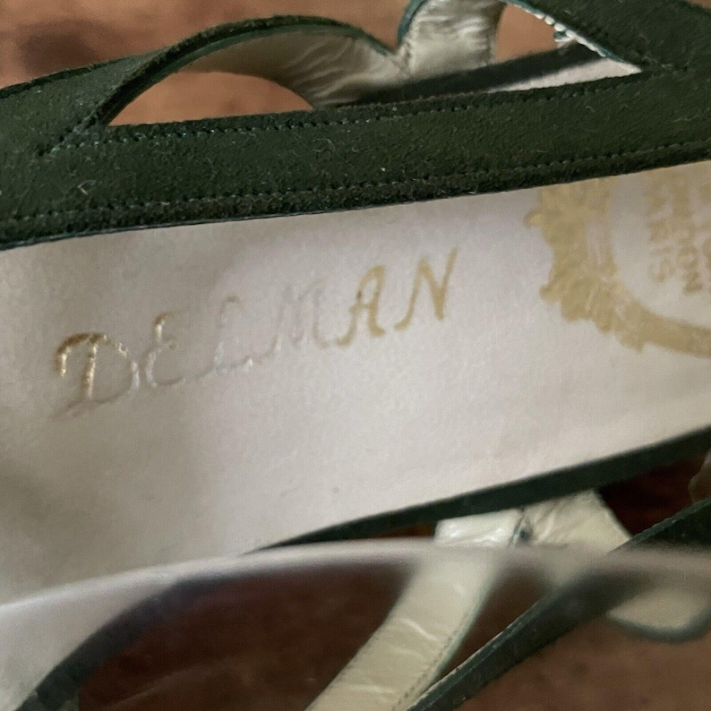 Vintage 1970's Delman Shoes / Size 7 / Green Suede Leather Open Toe ...