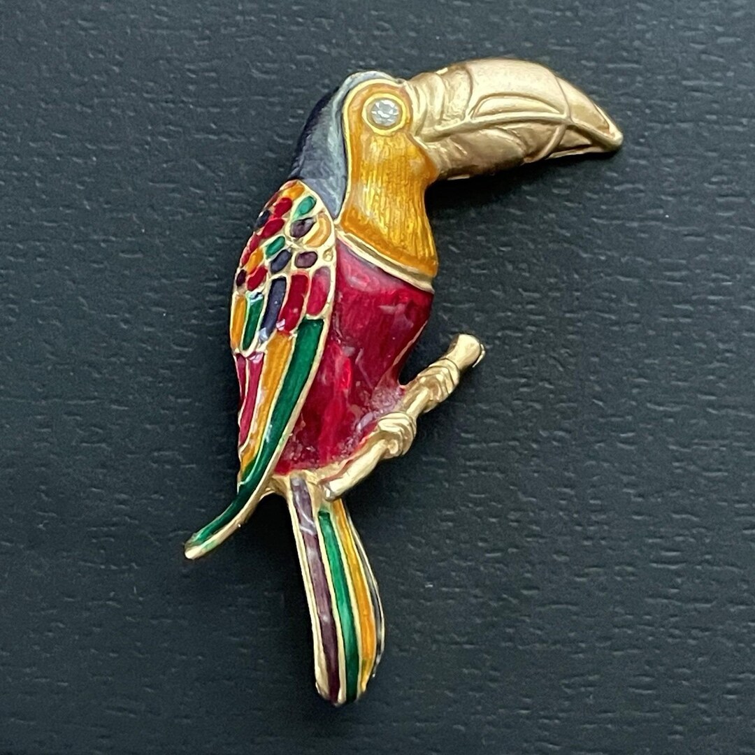 Vintage Don-lin Toucan Brooch / Gold Tone Colorful Enamel & Rhinestone ...