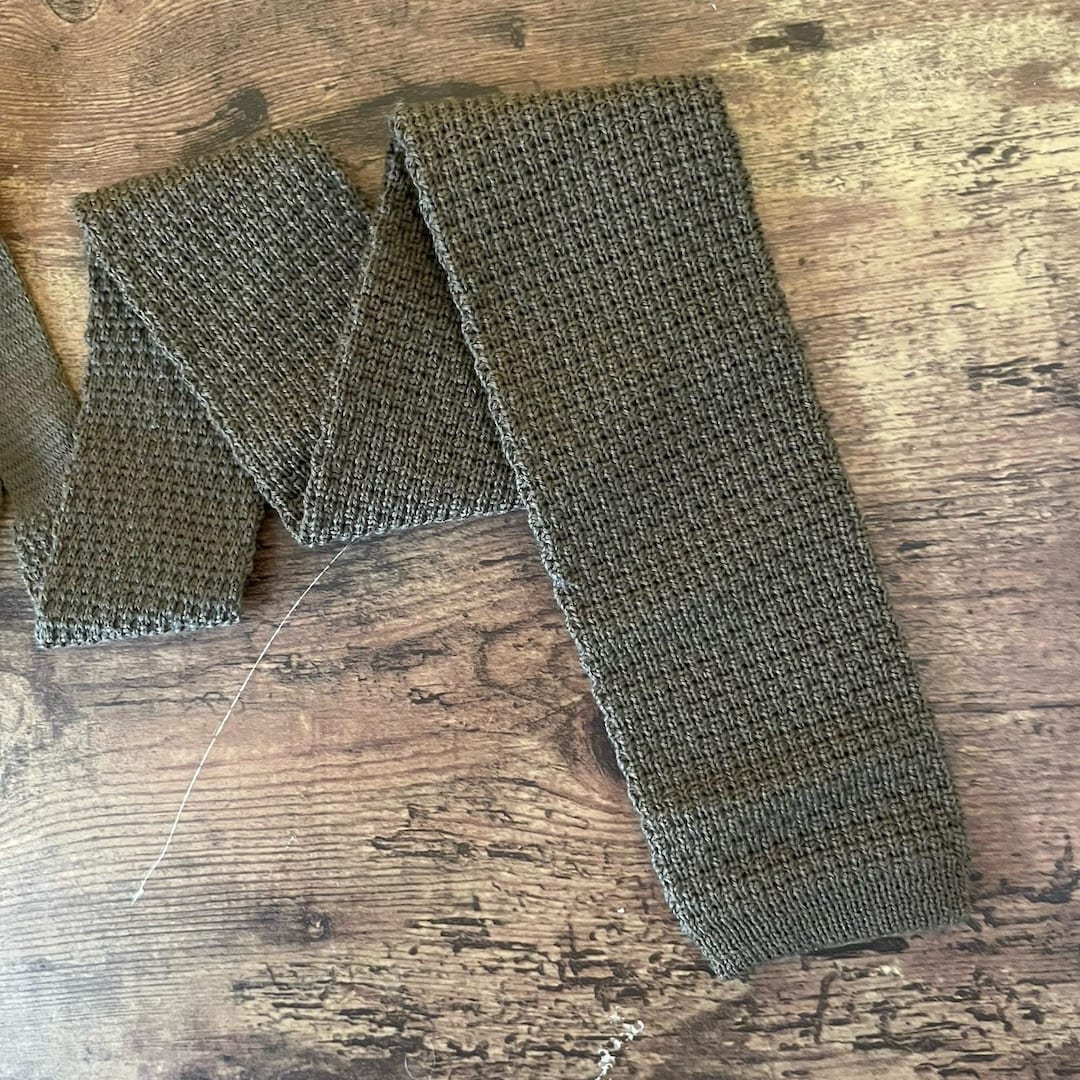 Vintage 1980’s Lands End Square End Sock Tie / Brown Mohair & Wool Knit ...