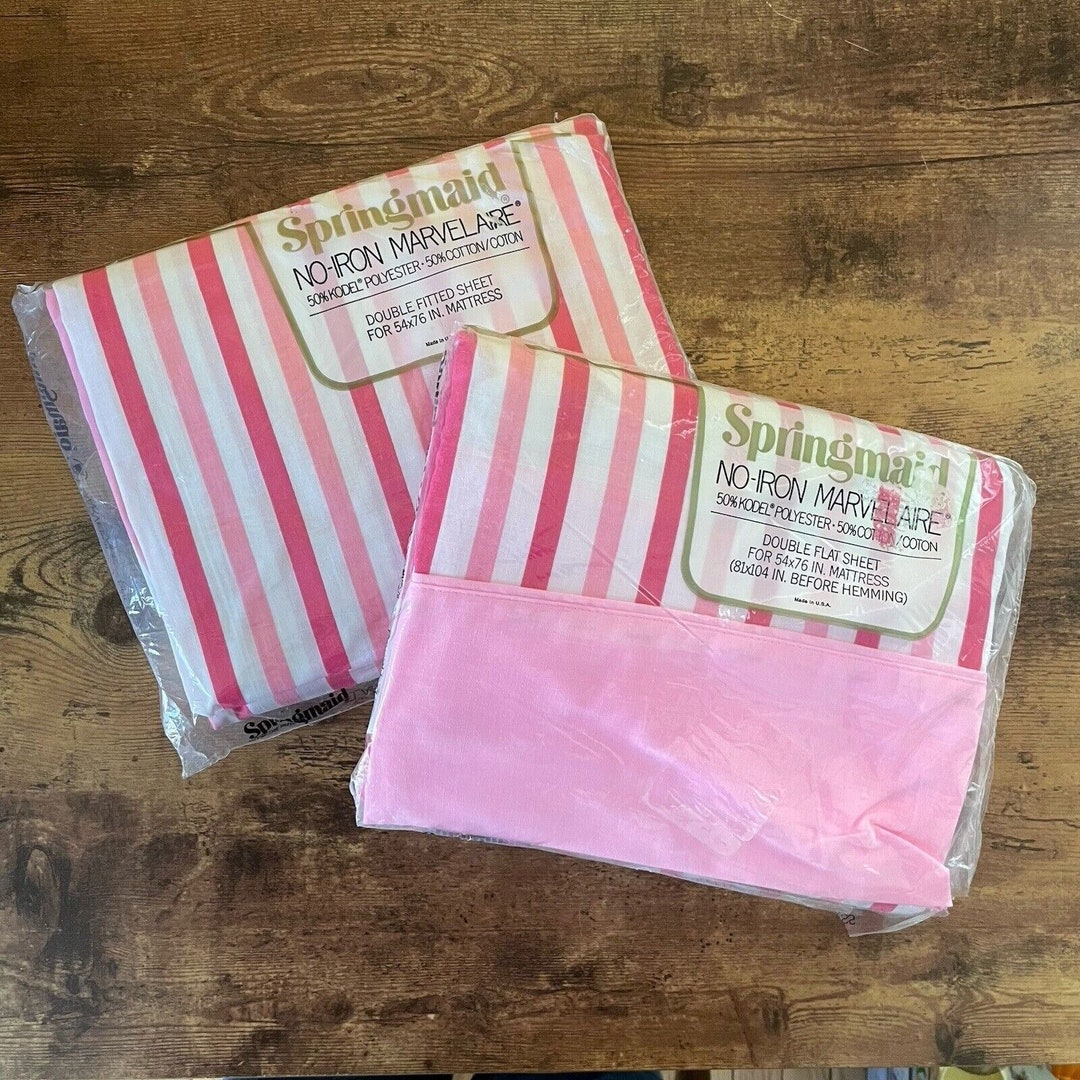 Vintage Springmaid No Iron Marvelaire Sheet Set / Pink Stripe Double ...