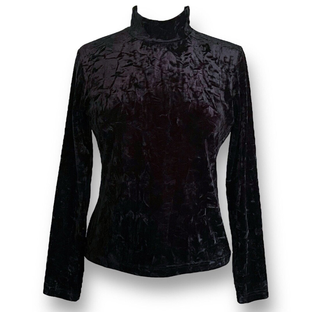 Y2K Vintage Tsunami Women's Top / Size Small / Black Crushed Velvet ...