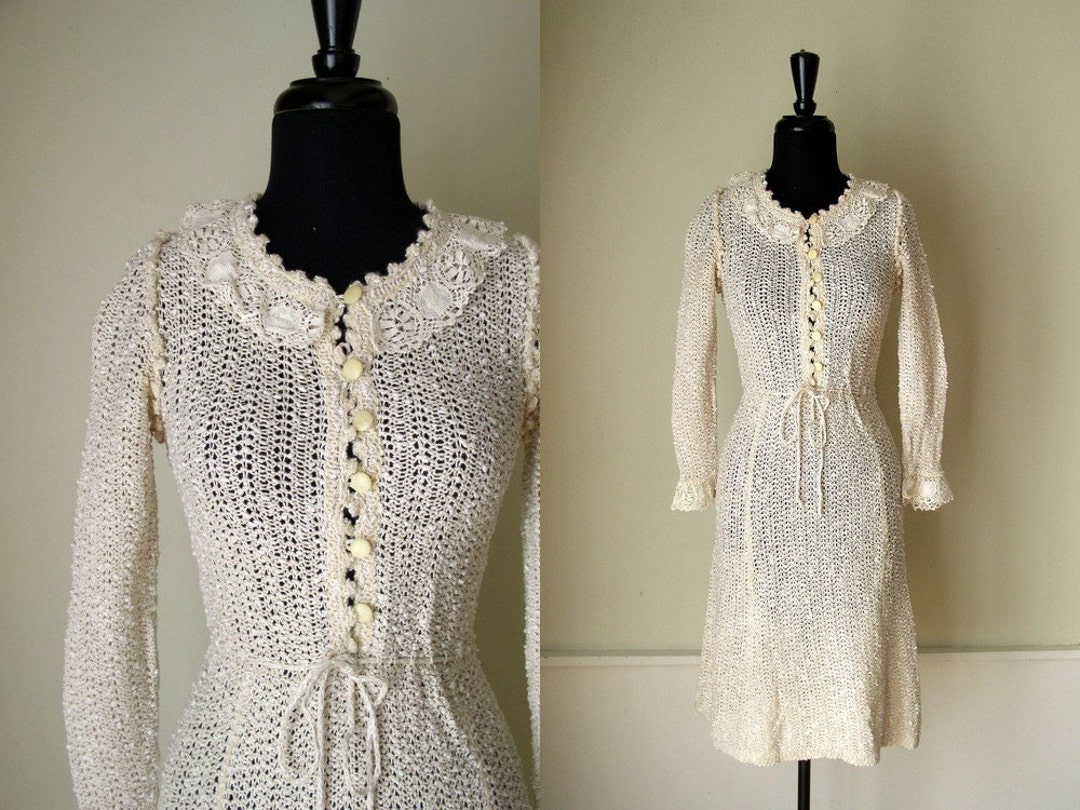 Vintage 1970's Pallas Loomed Irish Linen & Crochet Lace Dress / 70's ...