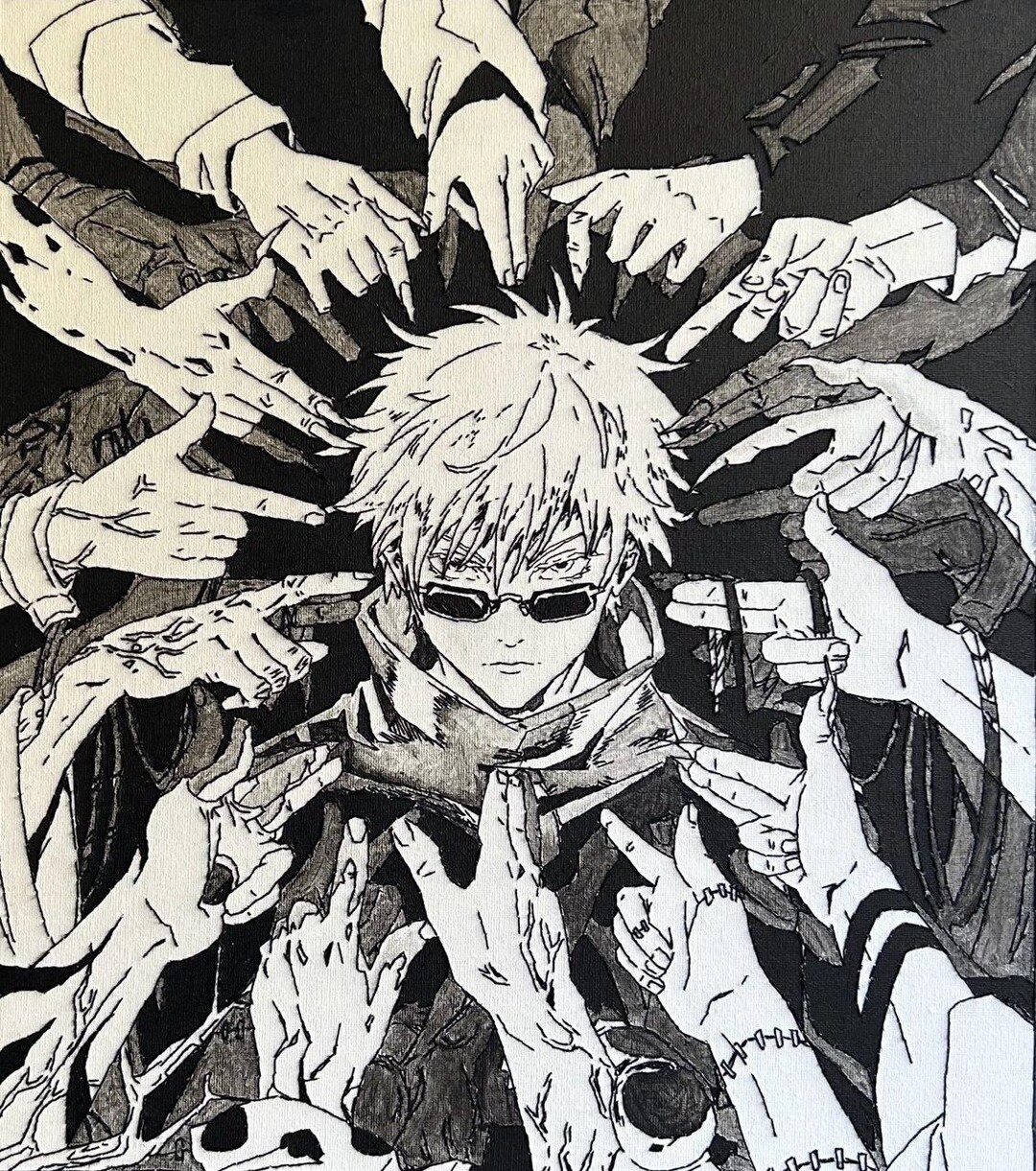 Tableau brodé Satoru Gojo | Art anime cousu main sur toile | Fan Art ...