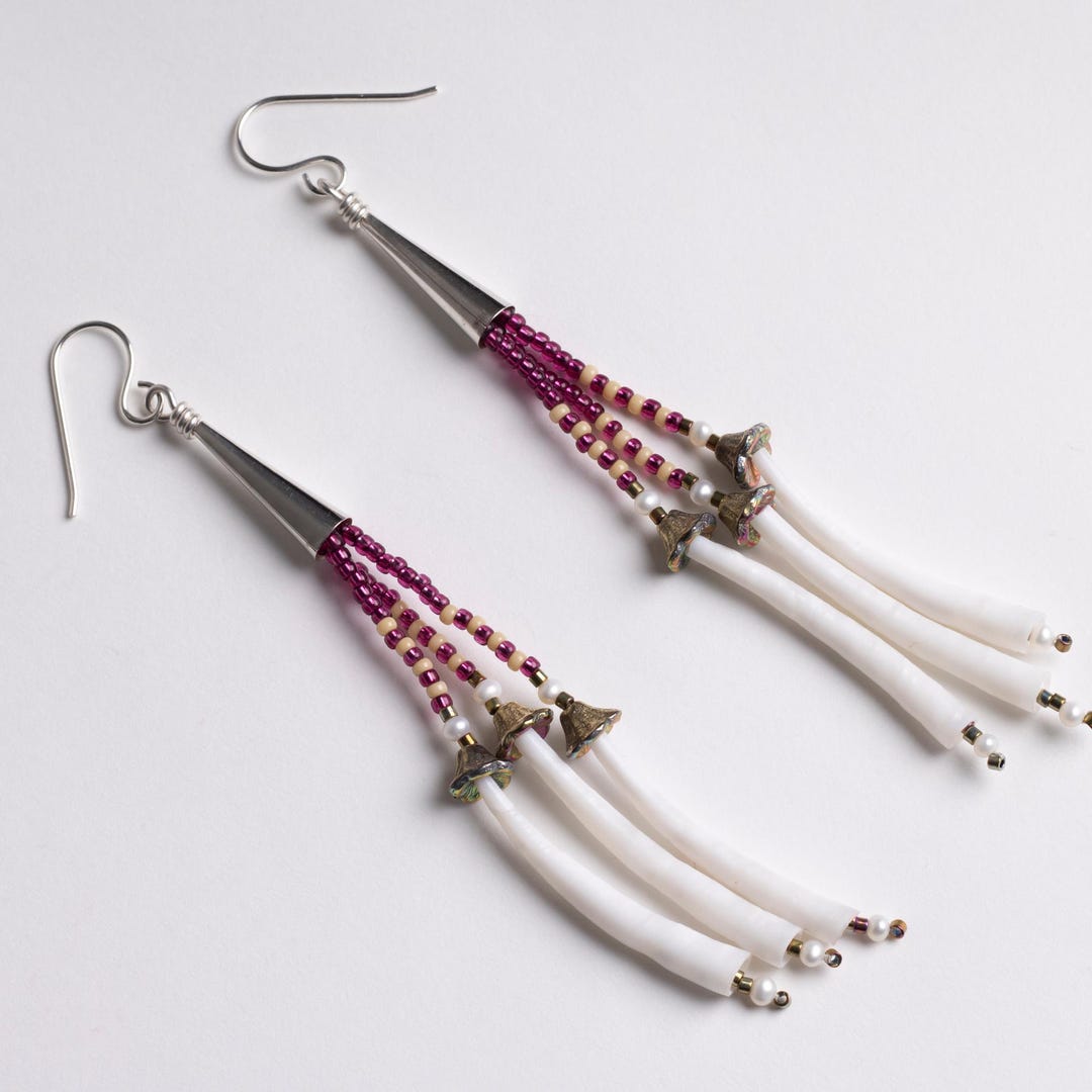 Bronze Flowers. Native-made 4-inch Earrings With Dentaluim Shell ...