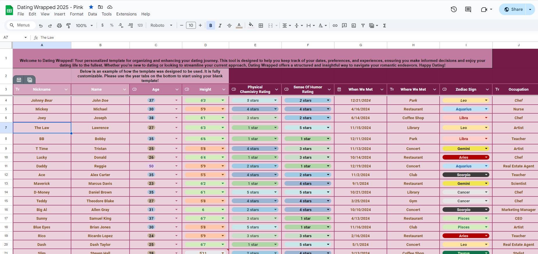 Dating Wrapped Template Spreadsheet - A Fun and Insightful Dating ...