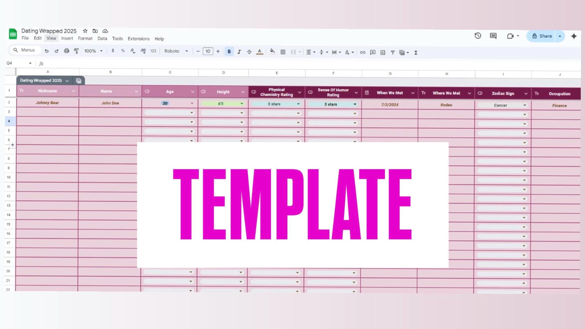 Dating Wrapped Template Spreadsheet - A Fun and Insightful Dating ...