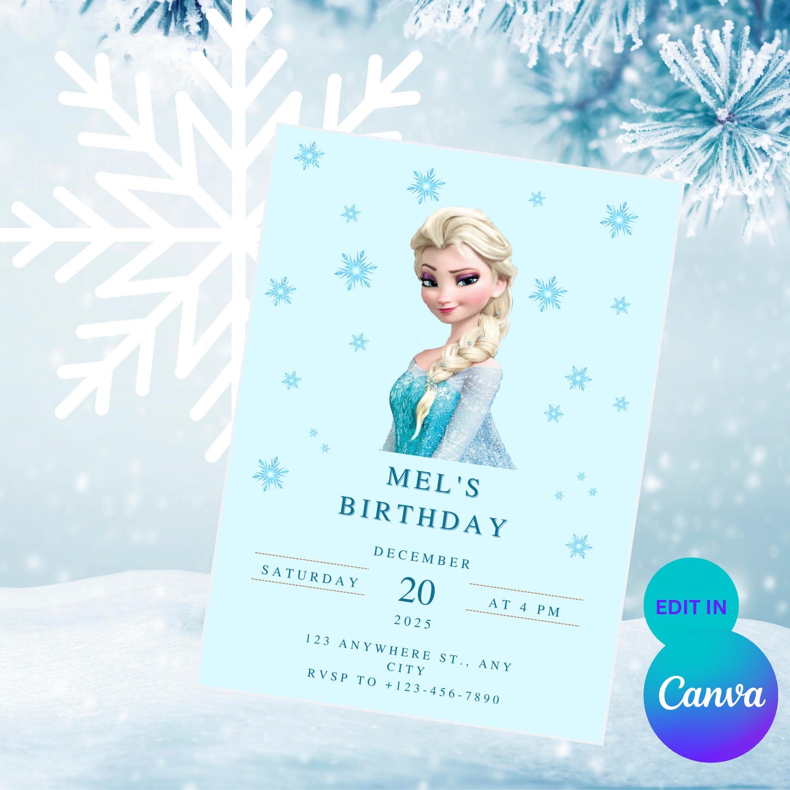 INSTANT DOWNLOAD Frozen Birthday Invitation Birthday Digital Editable ...