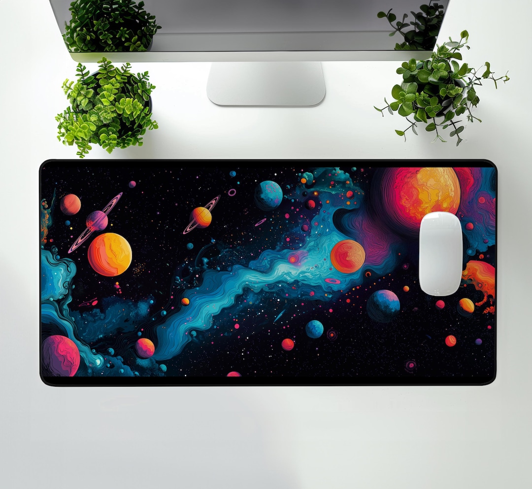 Anime Space Desk Mat, Large Galaxy Mouse Pad With Cute Stars & Planets ...