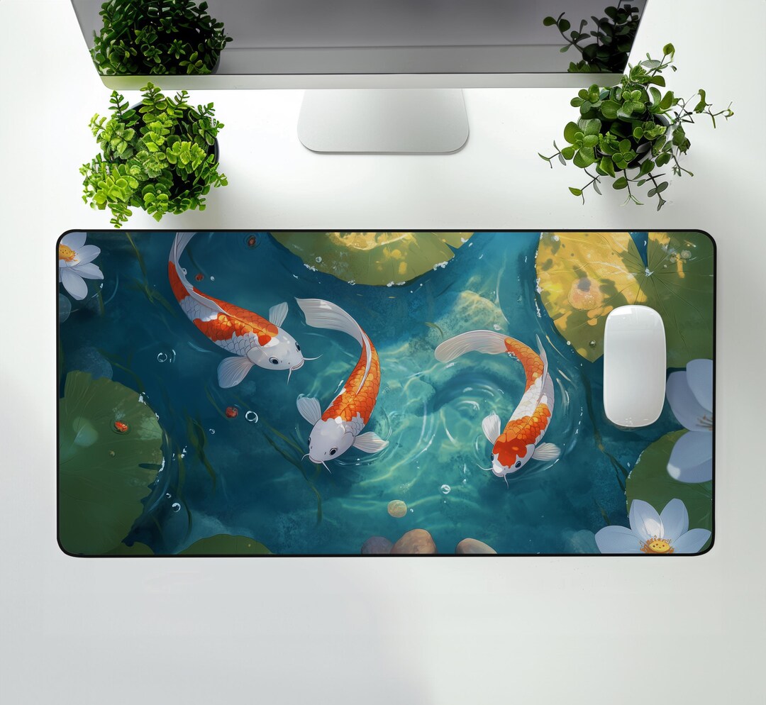 Koi Pond Desk Mat: Japanese Zen Garden Workspace Accessory - Etsy