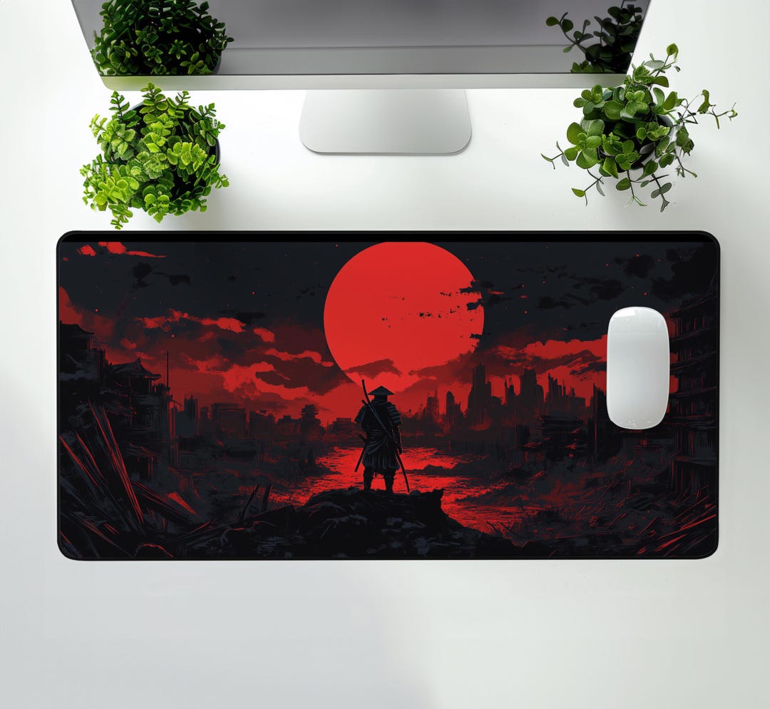 Samurai Desk Mat, Dark Night Design, Gaming Mouse Pad, Large Desk ...
