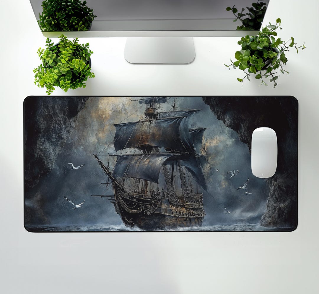 Pirate Ship Desk Mat - Nautical Mouse Pad & Ocean Theme Decor for ...