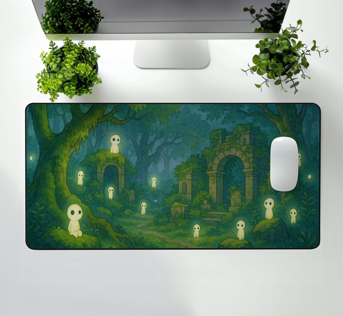 Ghibli-inspired Forest Spirit Desk Mat: Cottagecore Office Decor - Etsy