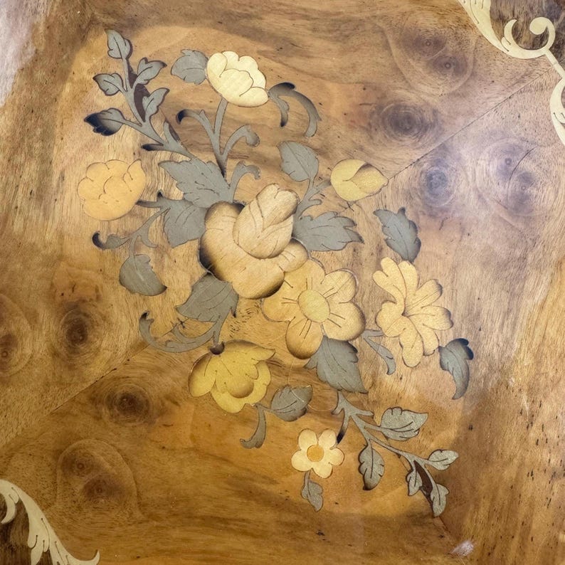 Vintage Italian Wood Marquetry Inlay Serving Tray Platter, Mid Century ...