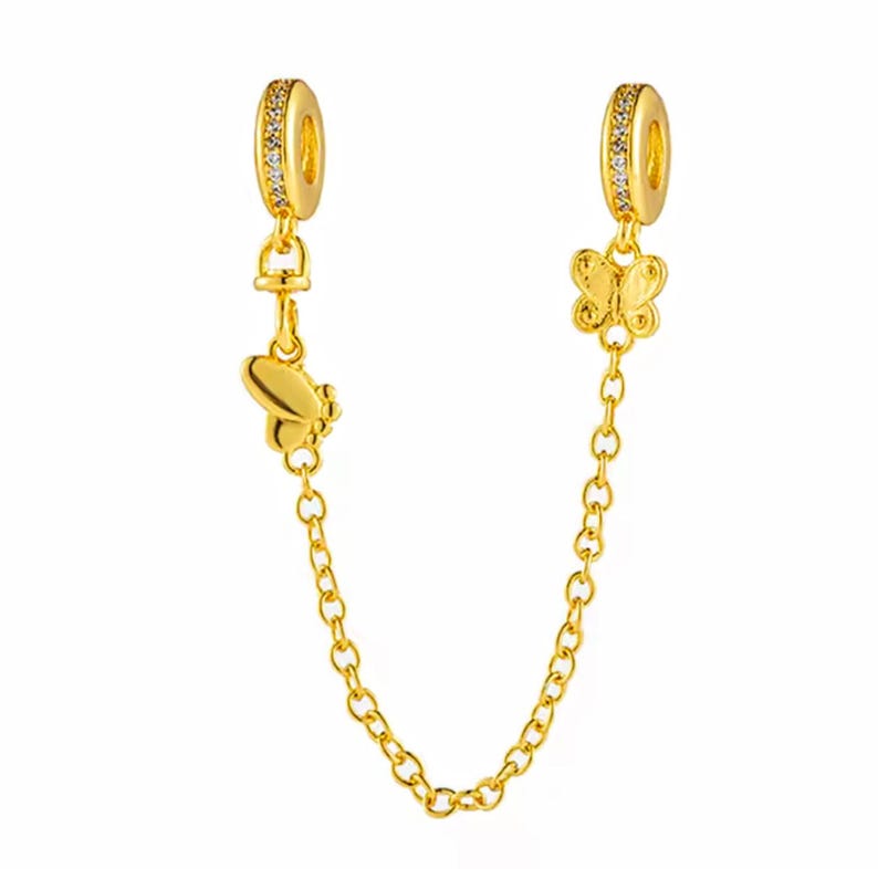 Gold Safety Chain Charm, Charm Bracelet Connector, 18K Gold Plated ...