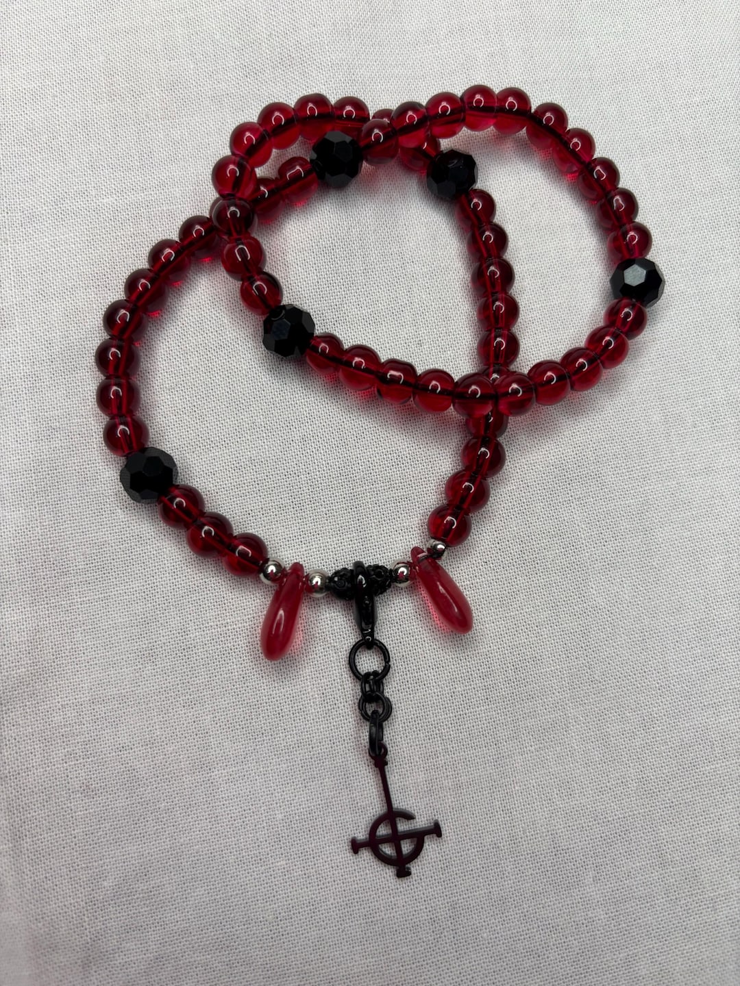 Ghost Band Rosary Bracelet - Papa IV Red/black Rhinestones/black ...
