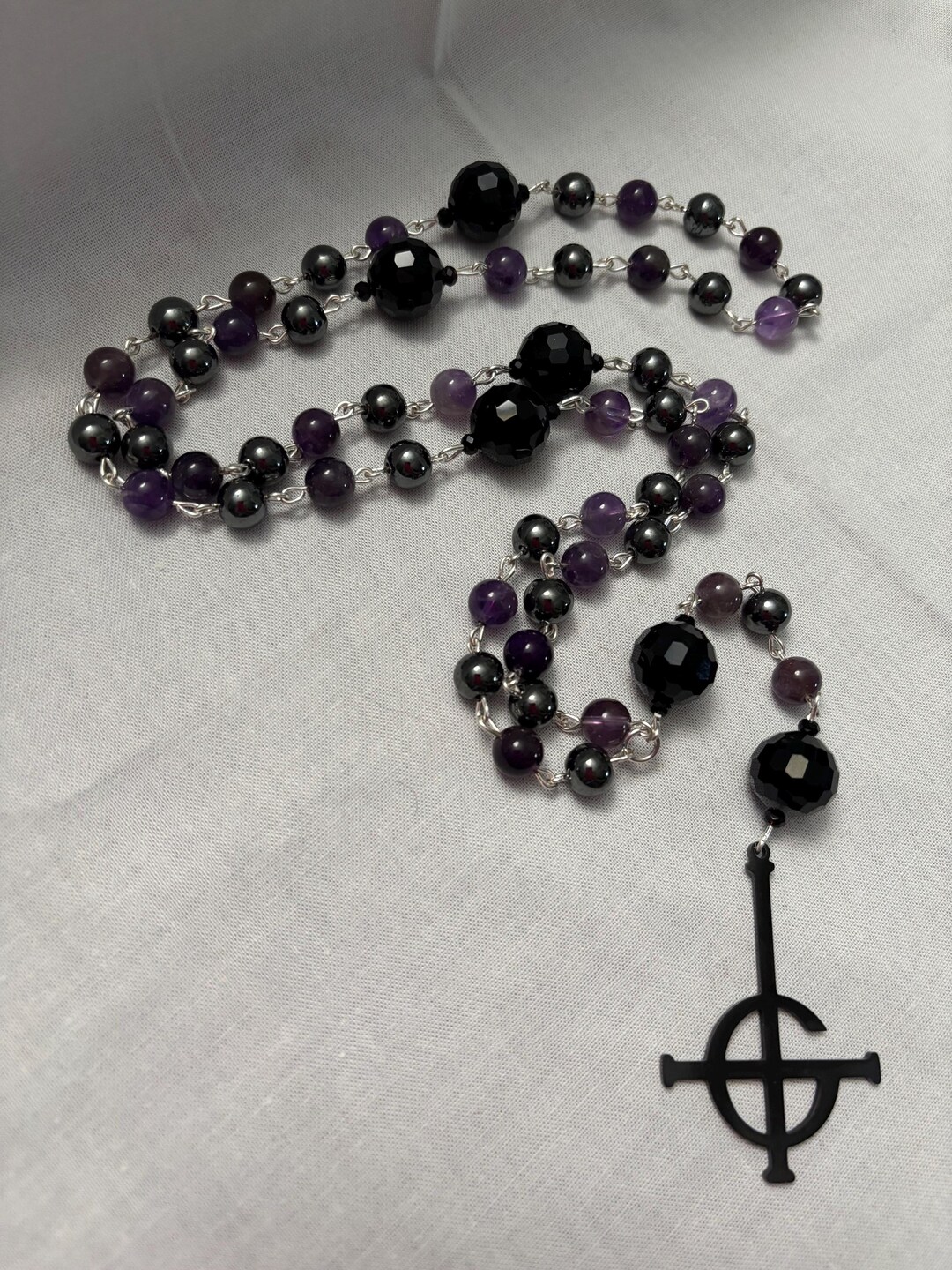 Ghost Band Rosary - Ghost Band Logo - Purples/black/hematite/silver ...