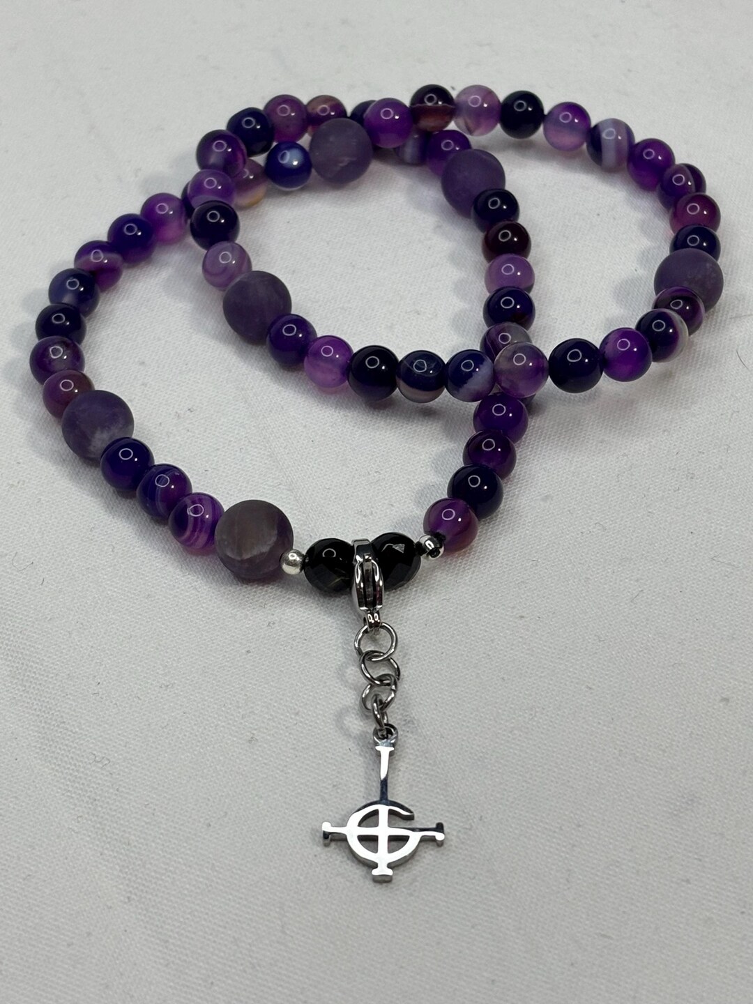 Ghost Band Rosary Bracelet - Purple Banded Lace Striped Agate/matte ...