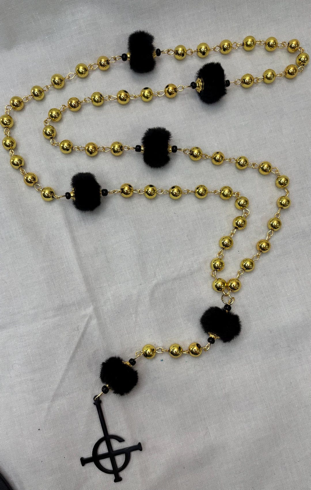 Ghost Band Rosary - Ghost Band Logo - Fuzzy - Furry Black Beads/gold ...