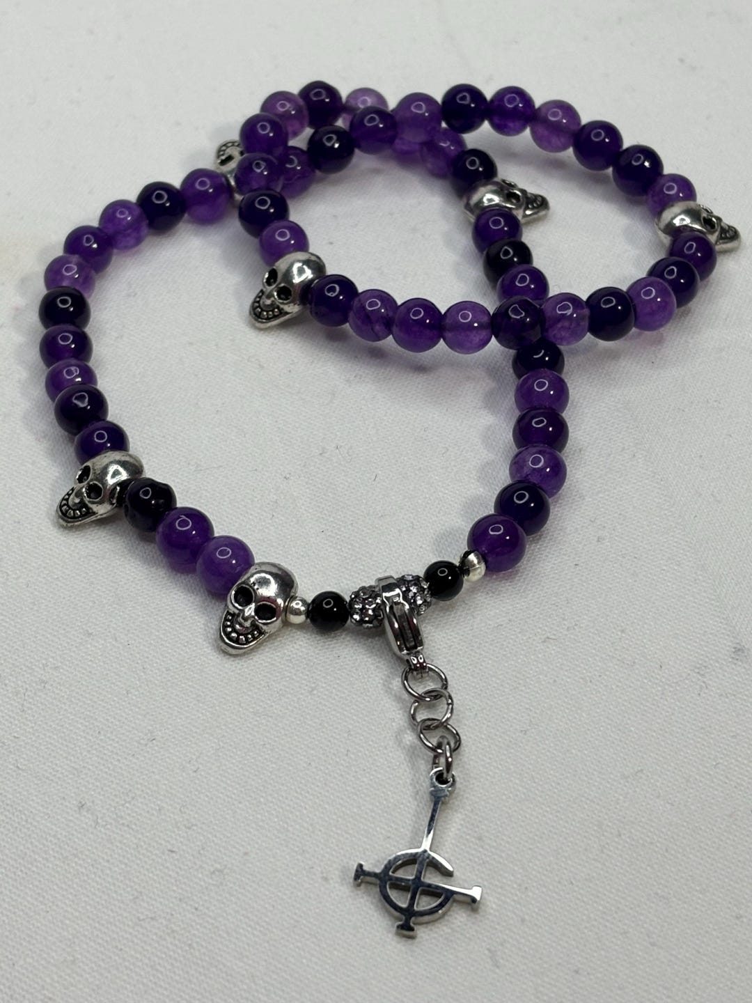 Ghost Band Rosary Bracelet - Natural Stone Amethysts/silver Skulls ...