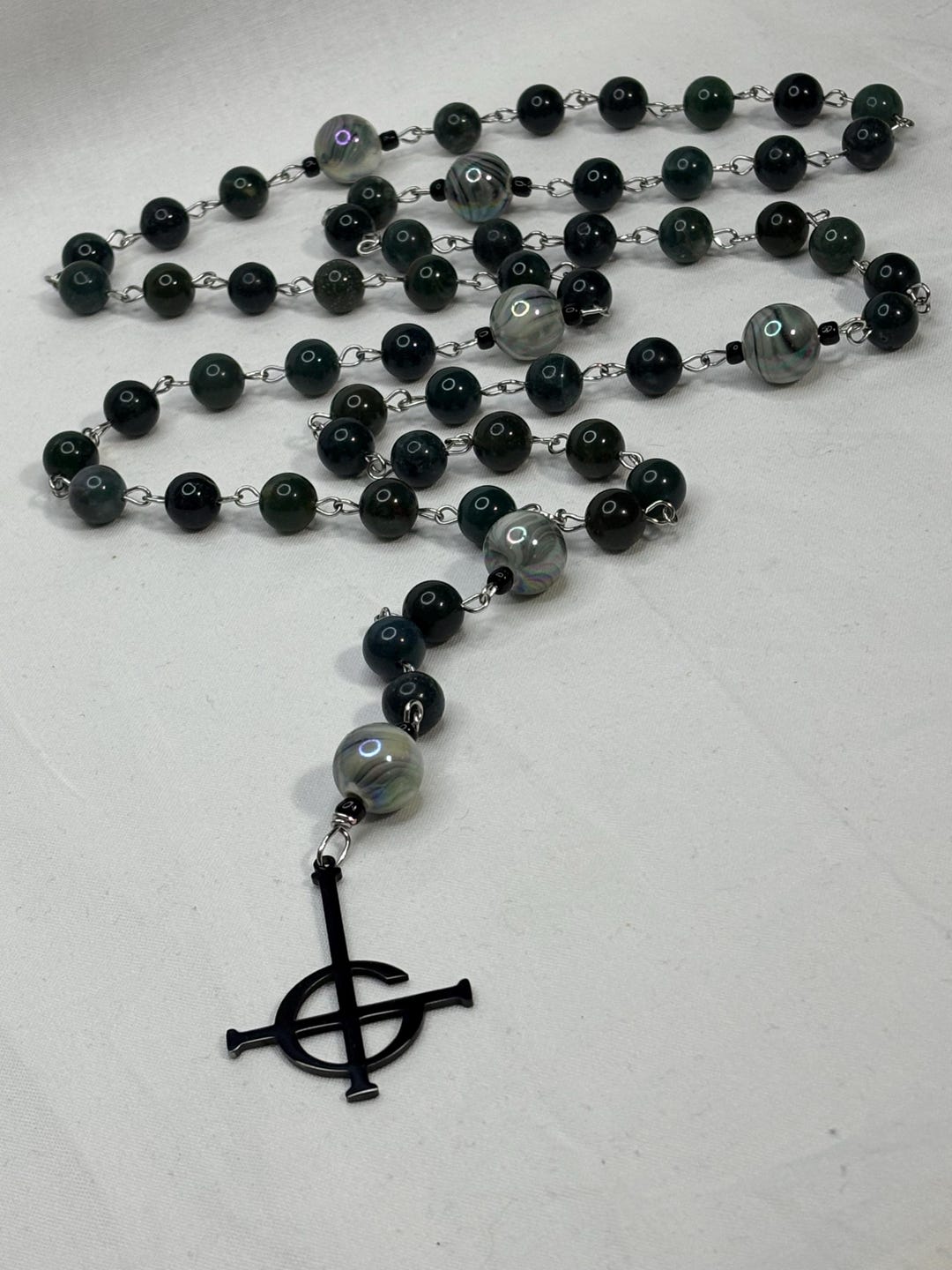Ghost Band Rosary - Papa III Grass Green Agate/‘swirl’ Green-cream ...