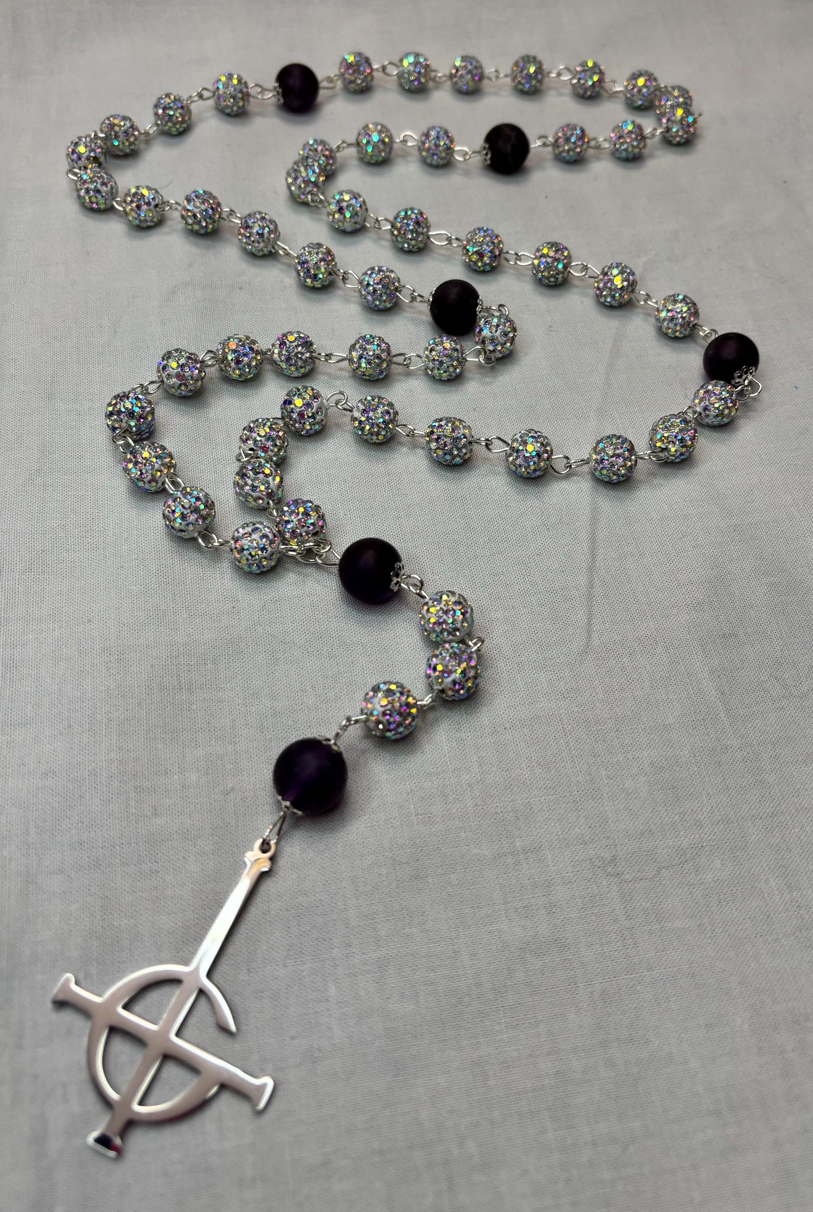 Ghost Band Rosary - Ghost Band Logo - Iridescent Silver Beads/matte ...