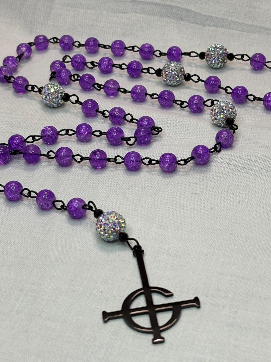 Ghost Band Rosary - ‘cracked’ Purple Glass Small Beads/iridescent ...