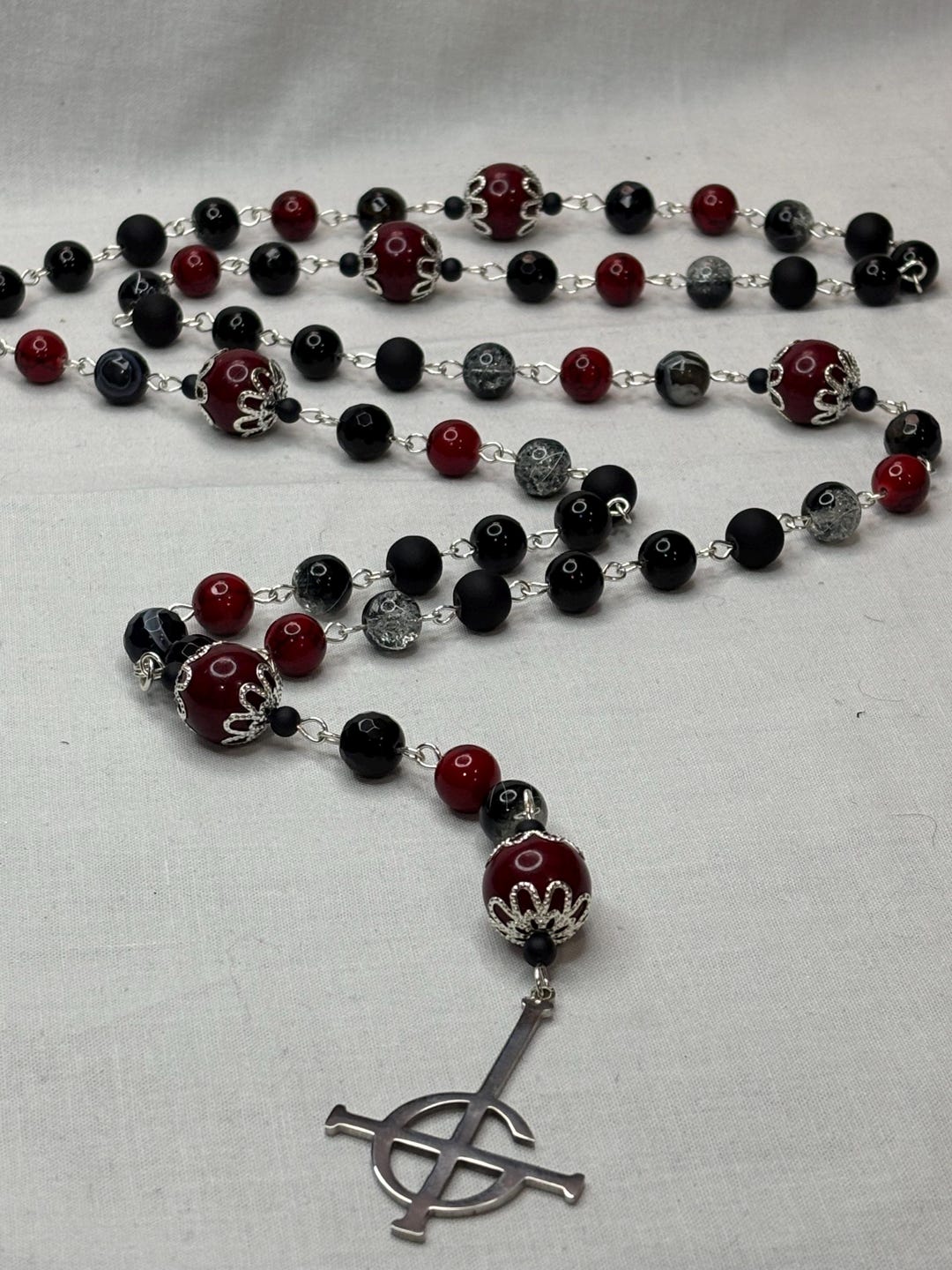 Ghost Band Rosary - Ghost Band Logo - Papa IV Dyed Red-black Quartz ...