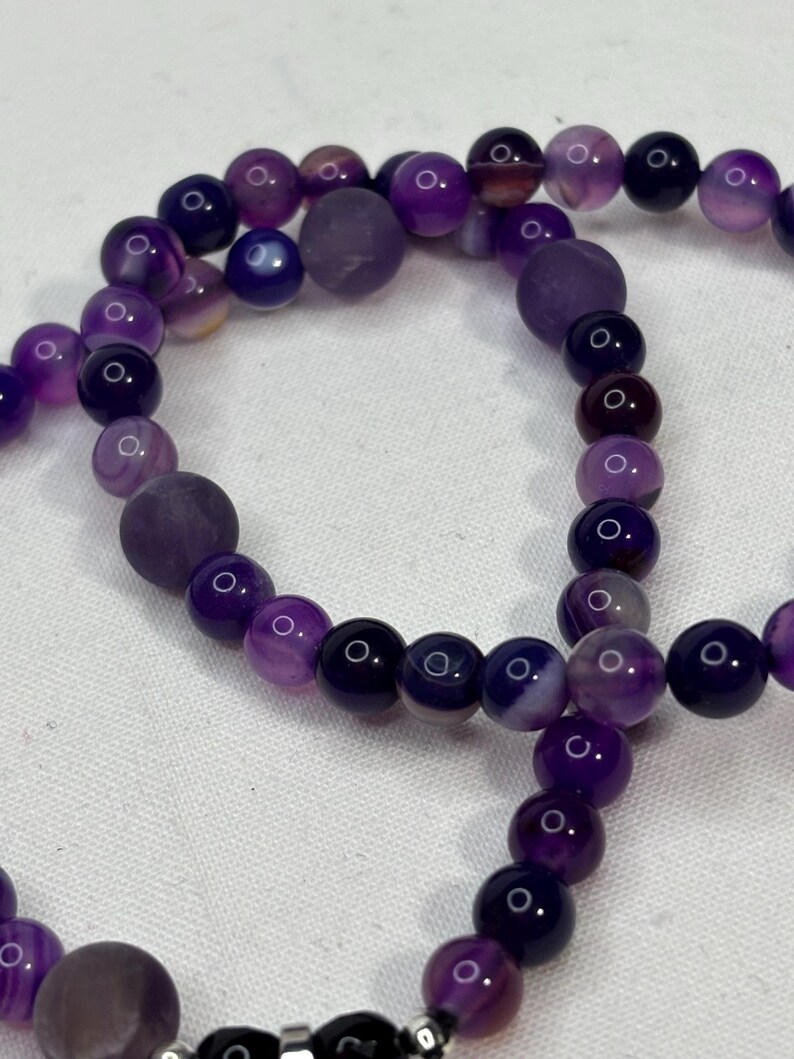 Ghost Band Rosary Bracelet - Purple Banded Lace Striped Agate/matte ...