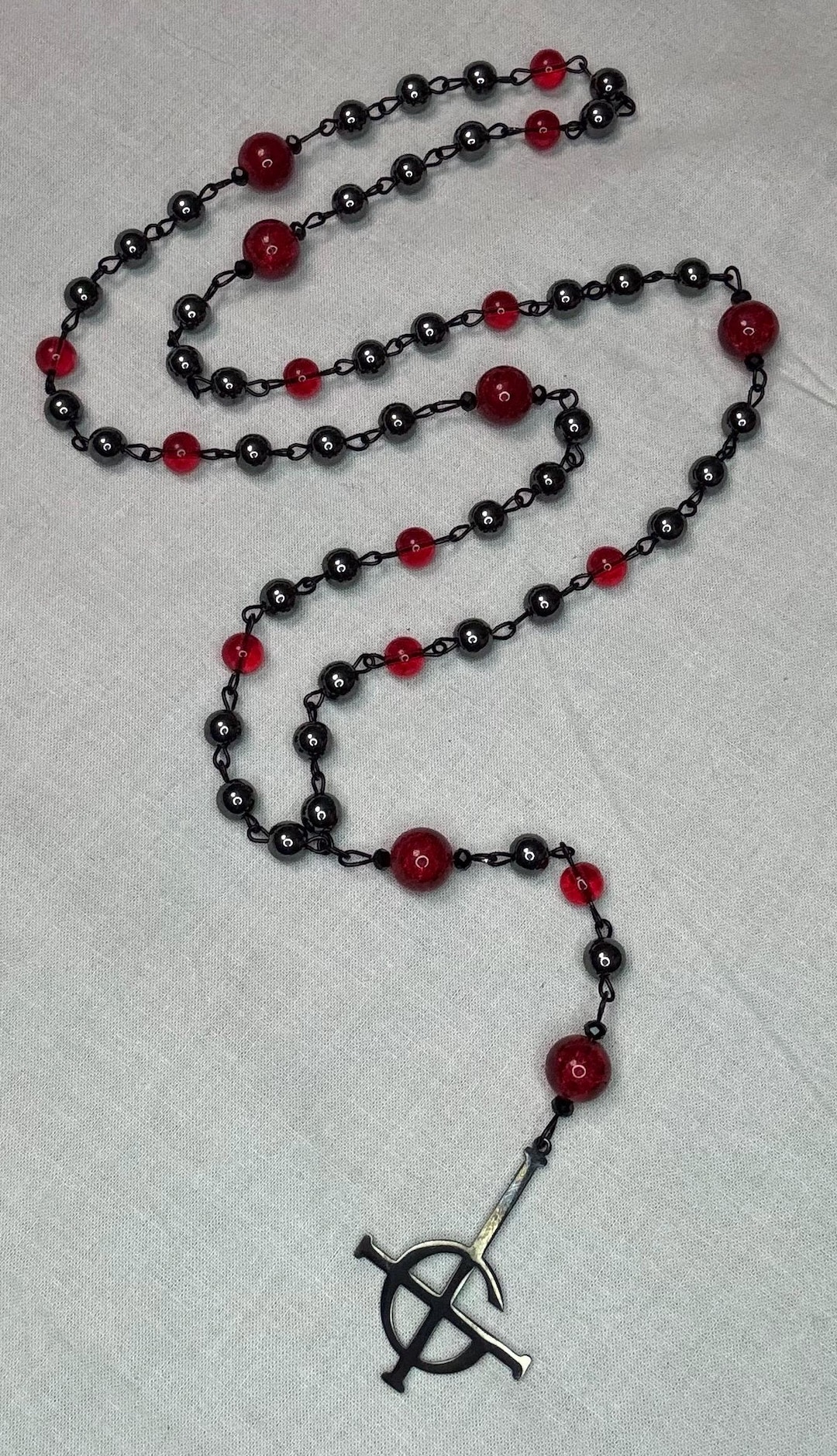 Ghost Band Rosary - Ghost Band Logo - Hematite/black/papa IV Red ...