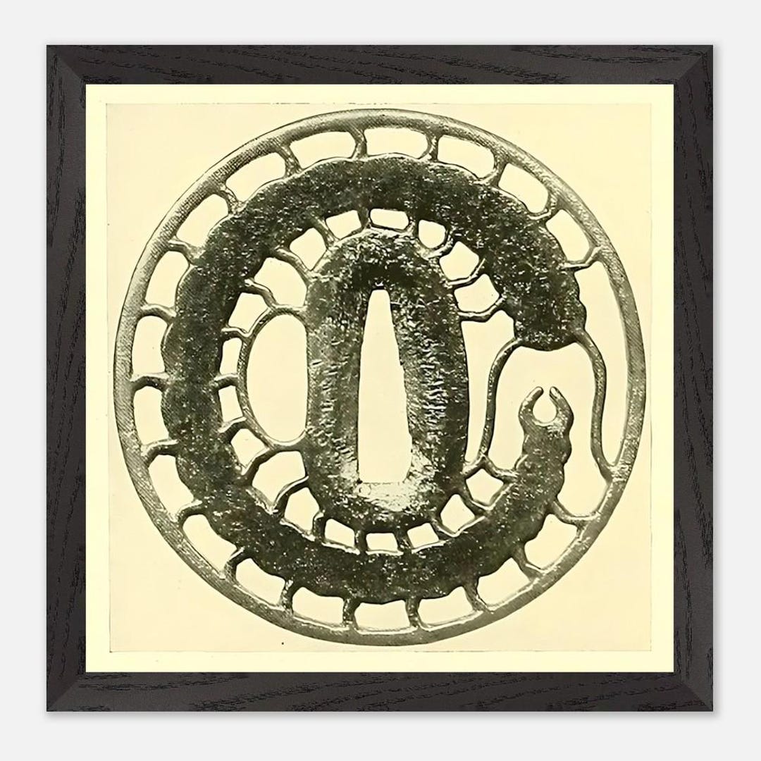 Antique Samurai Sword Centipede Tsuba Framed Poster Unique Wood Frame ...