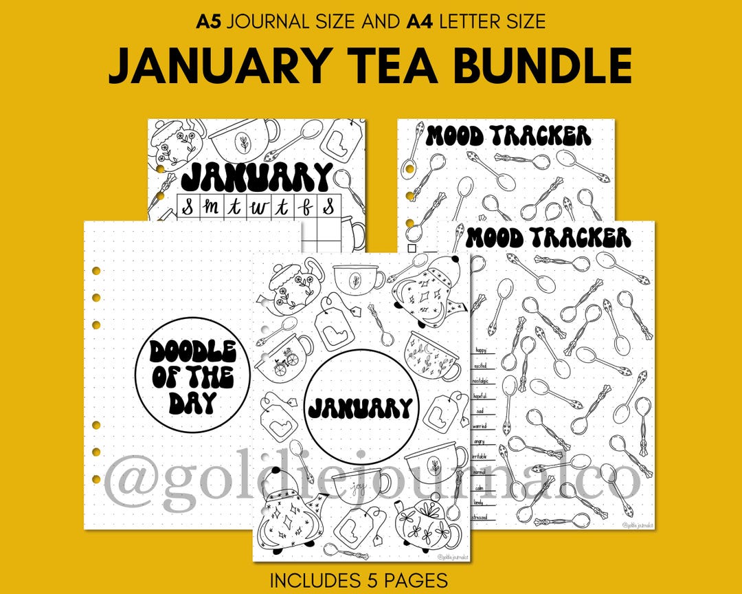 Goldiejournalco January Bullet Journal Tea Theme Bundle - Etsy