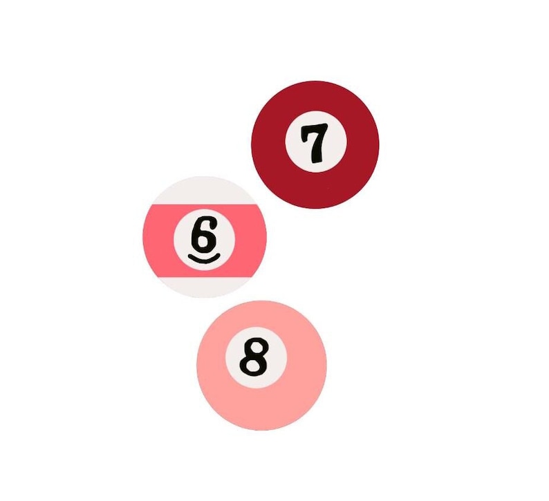 Retro Pink Pool Ball Billiard Clipart - Hand Drawn JPEG & PNG Digital ...
