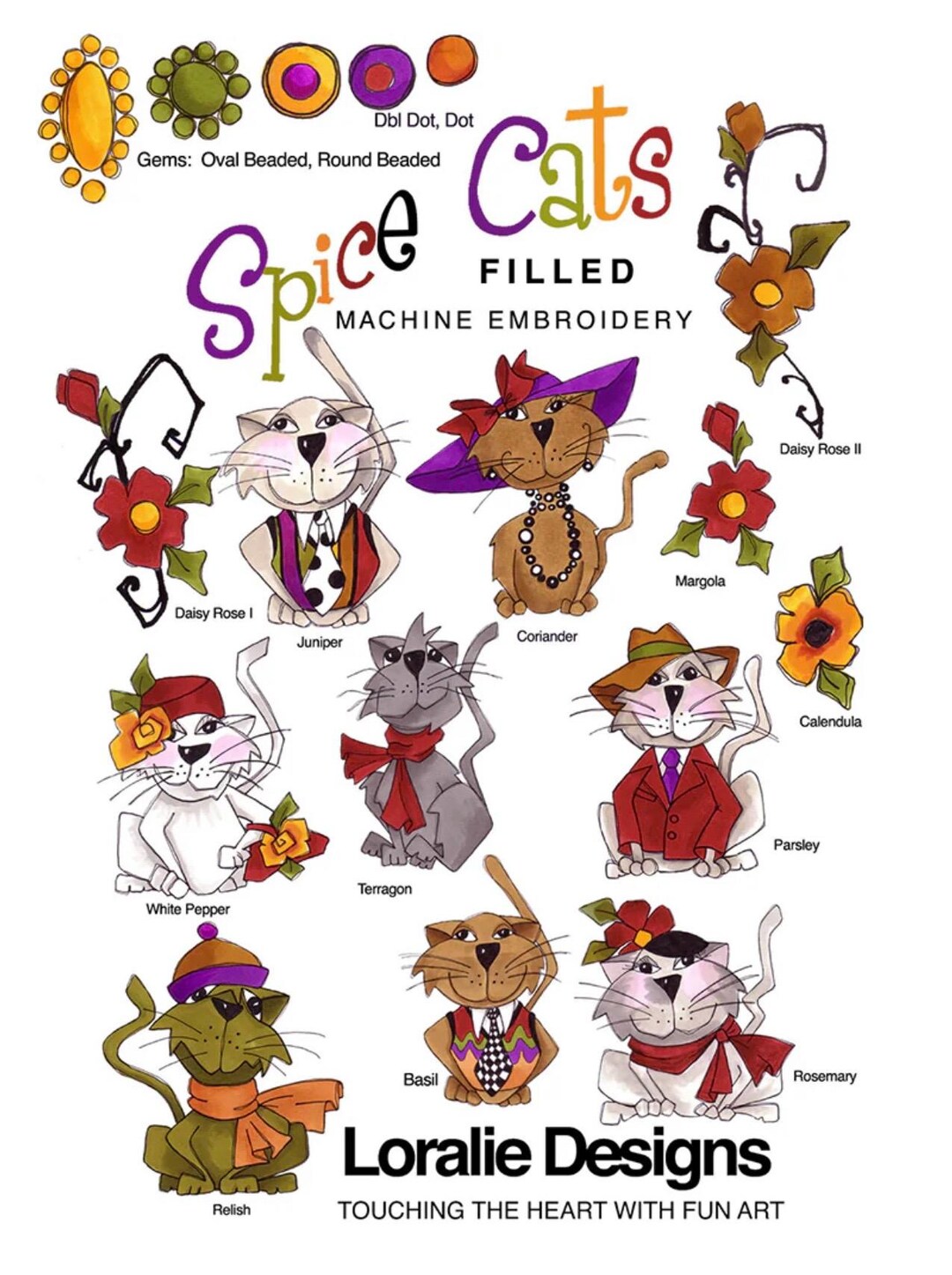 Spice Cats Filled Machine Embroidery Designs, Loralie Designs (USB) - Etsy