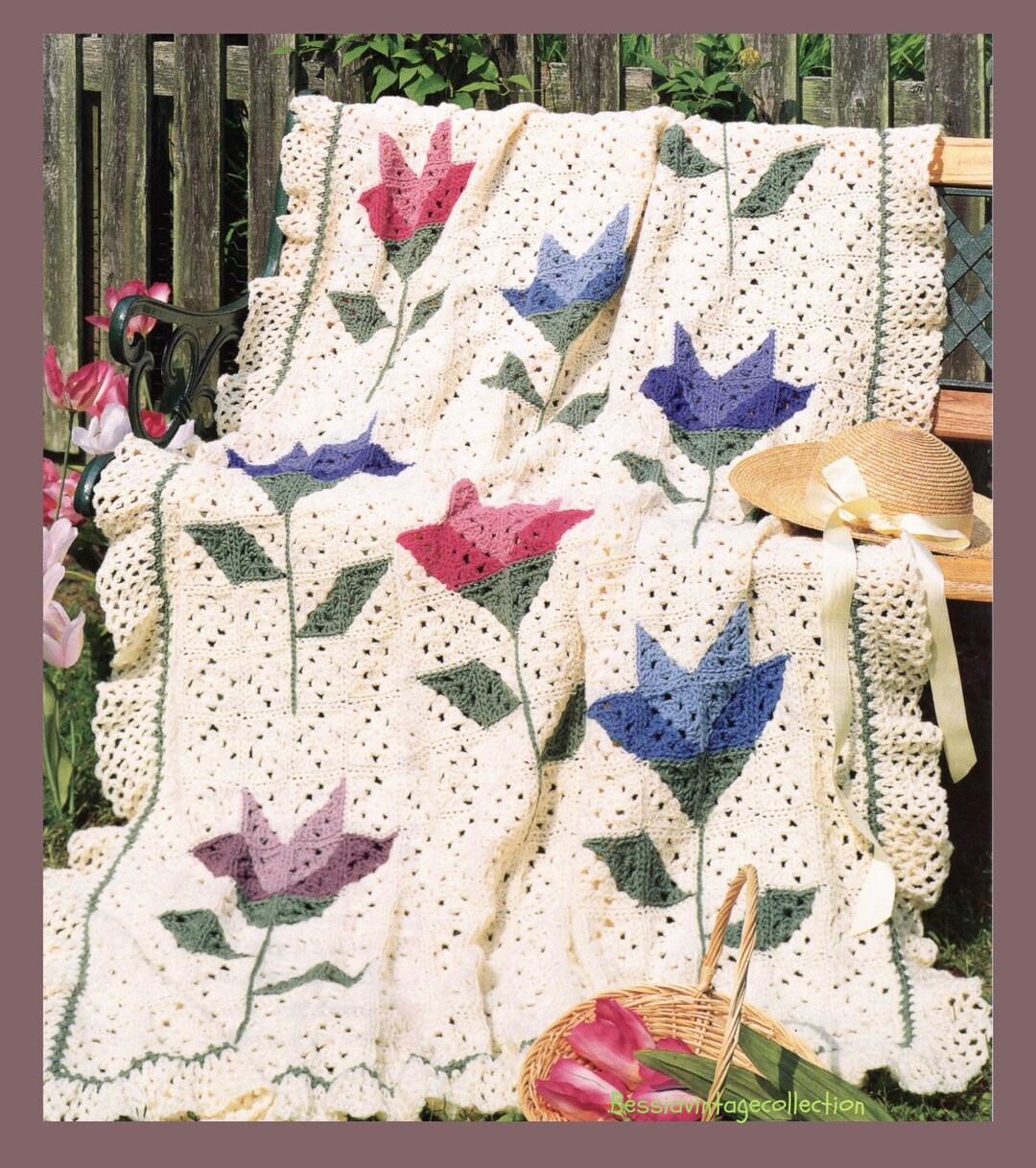 Vintage Crochet Floral Afghan Pattern, Granny Square Blanket (PDF ...